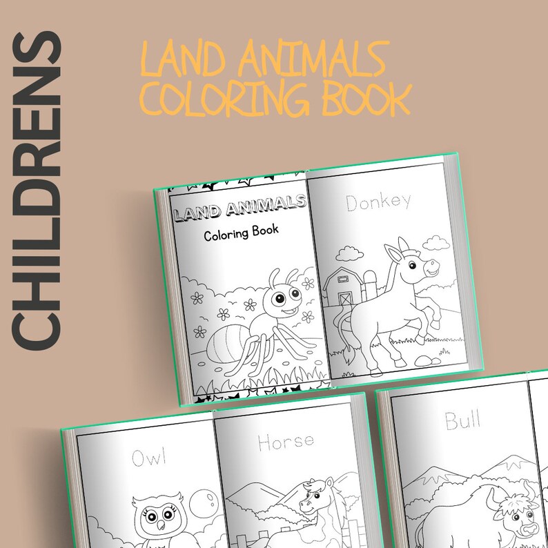 Land Animals Children's Coloring Book - Etsy