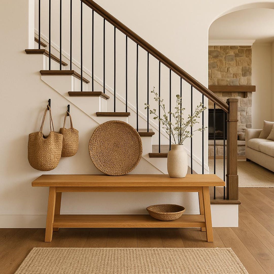 Solid Oak Entryway Bench With Shelf: Modern Hallway Entry Mudroom ...