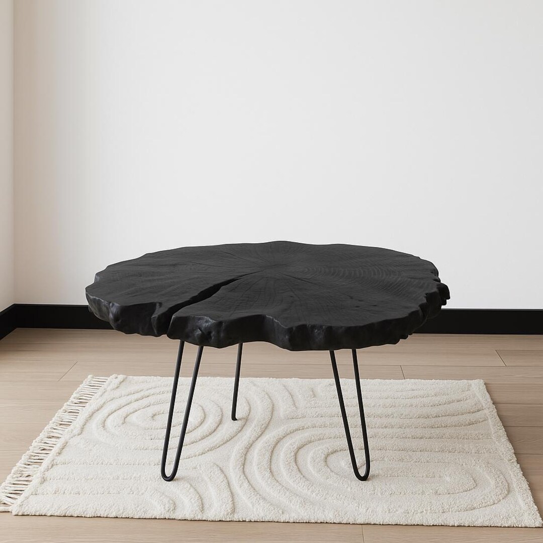 Wood Coffee Table Burnt Poplar Furniture With Live Edge Round Hallway ...