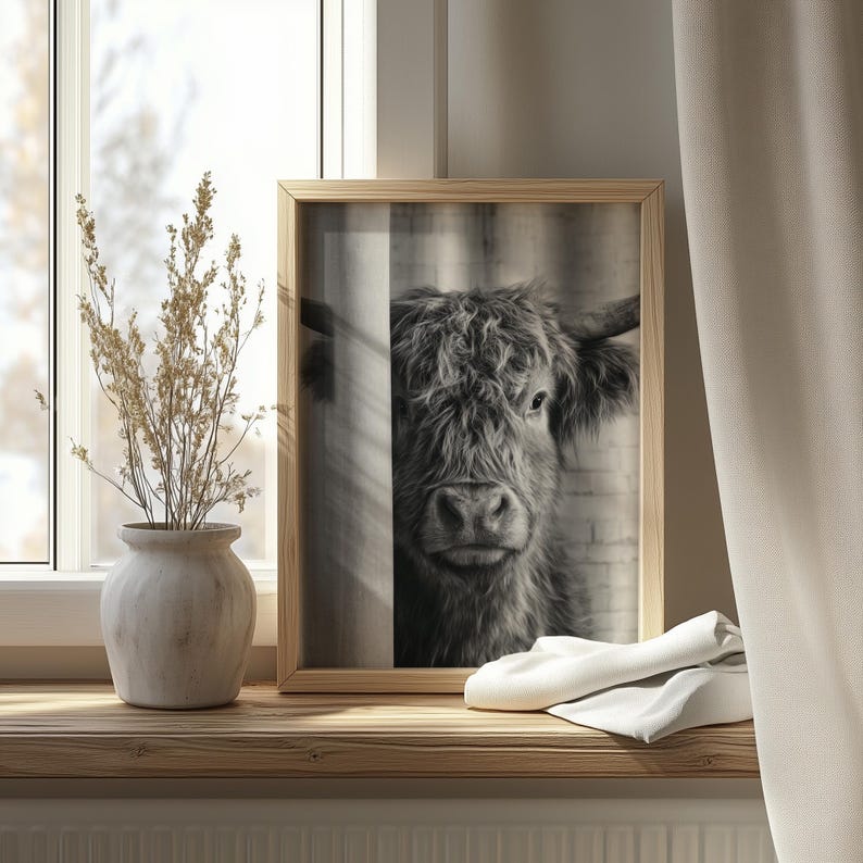Rustic Highland Cow Portrait - Farmhouse Wall Art, Charming Country ...