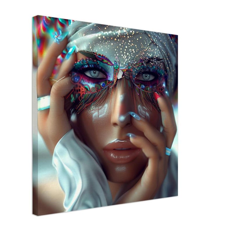 Elegant Woman in Mask Canvas: Vibrant Colors Art for Home Decor Unique ...