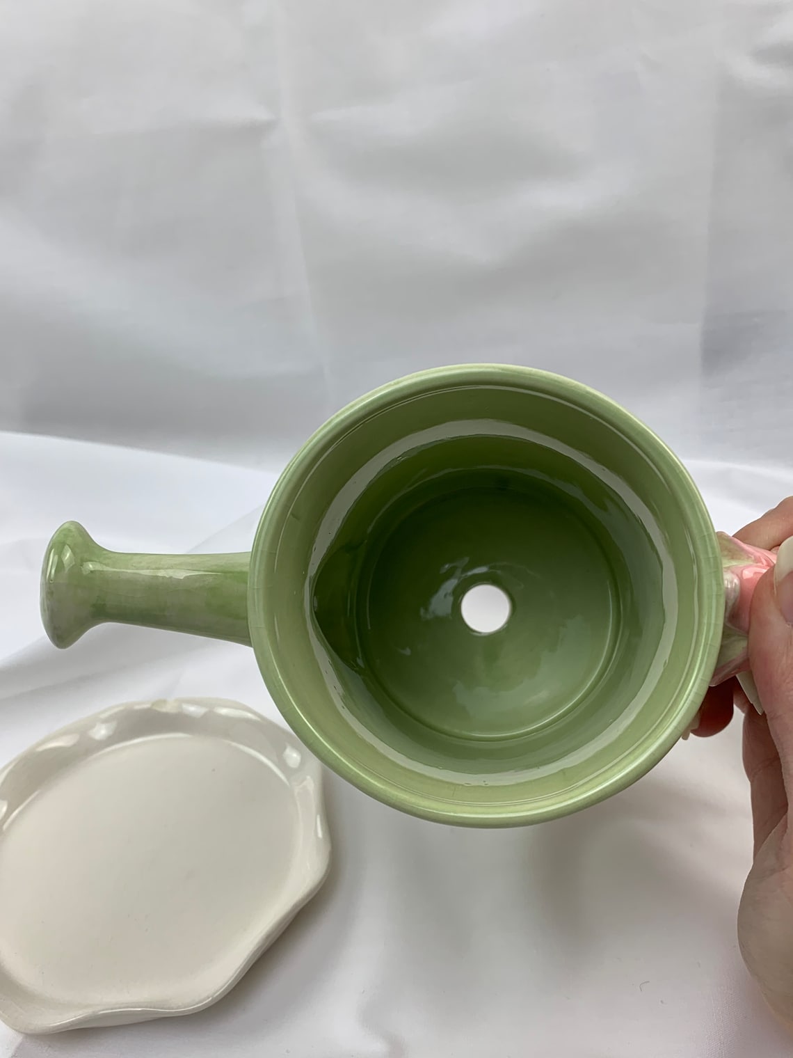 Vintage Hand Painted Flower Vase - Green Watering-can Shaped Plant Pot ...