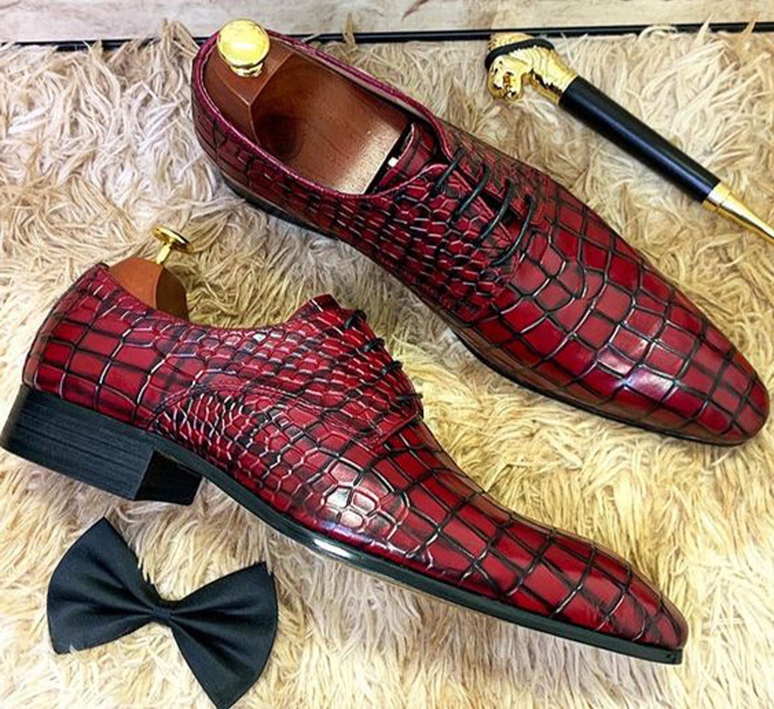 Handmade Burgundy Colour Genuine Alligator Textured Leather Whole Cut ...