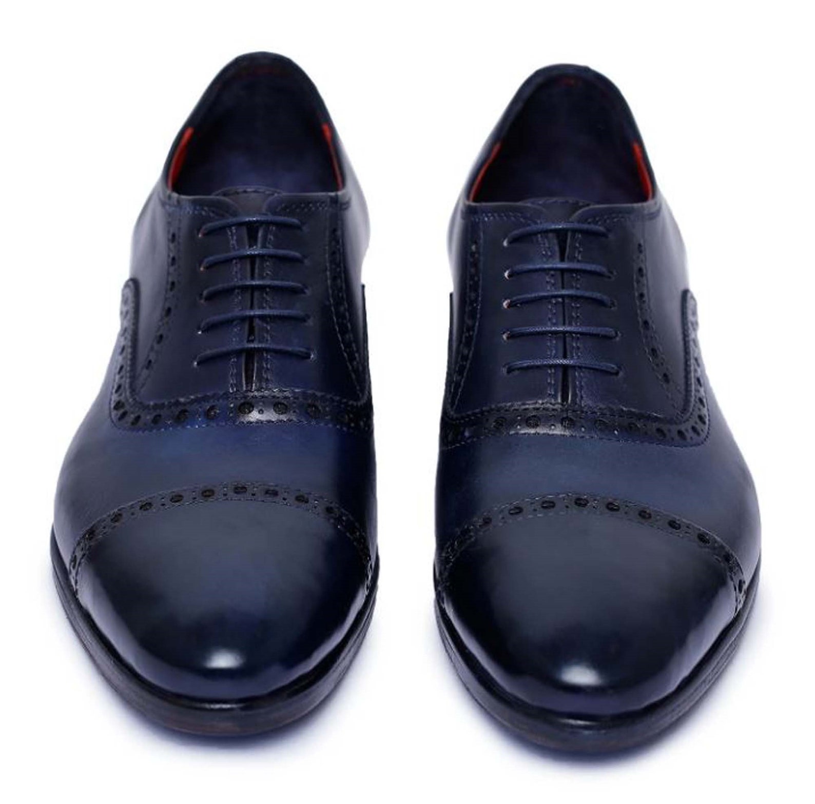 Handmade Navy Blue Colour Genuine Leather Cap Toe Semi Brogue Oxfords ...