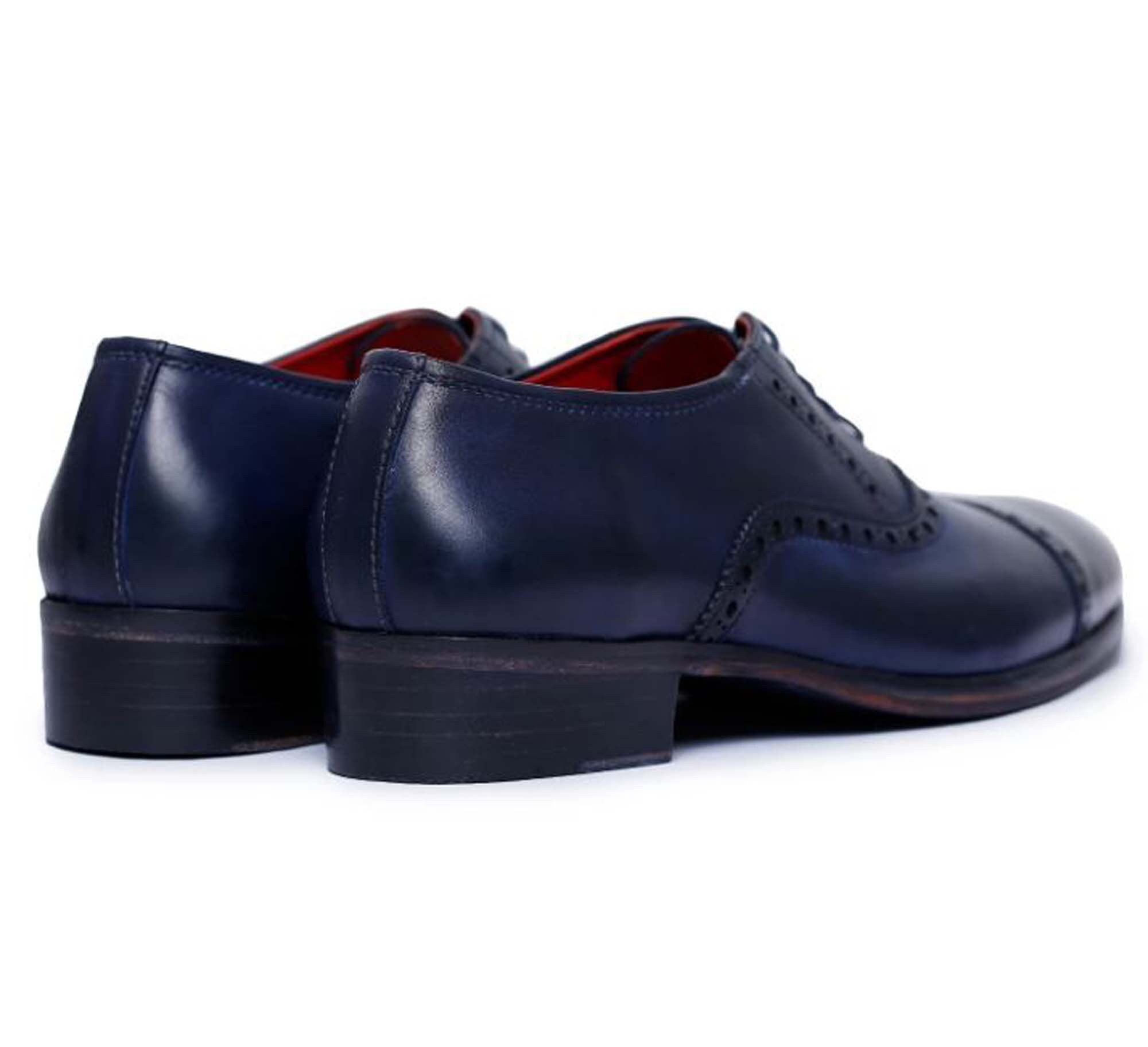 Handmade Navy Blue Colour Genuine Leather Cap Toe Semi Brogue Oxfords ...