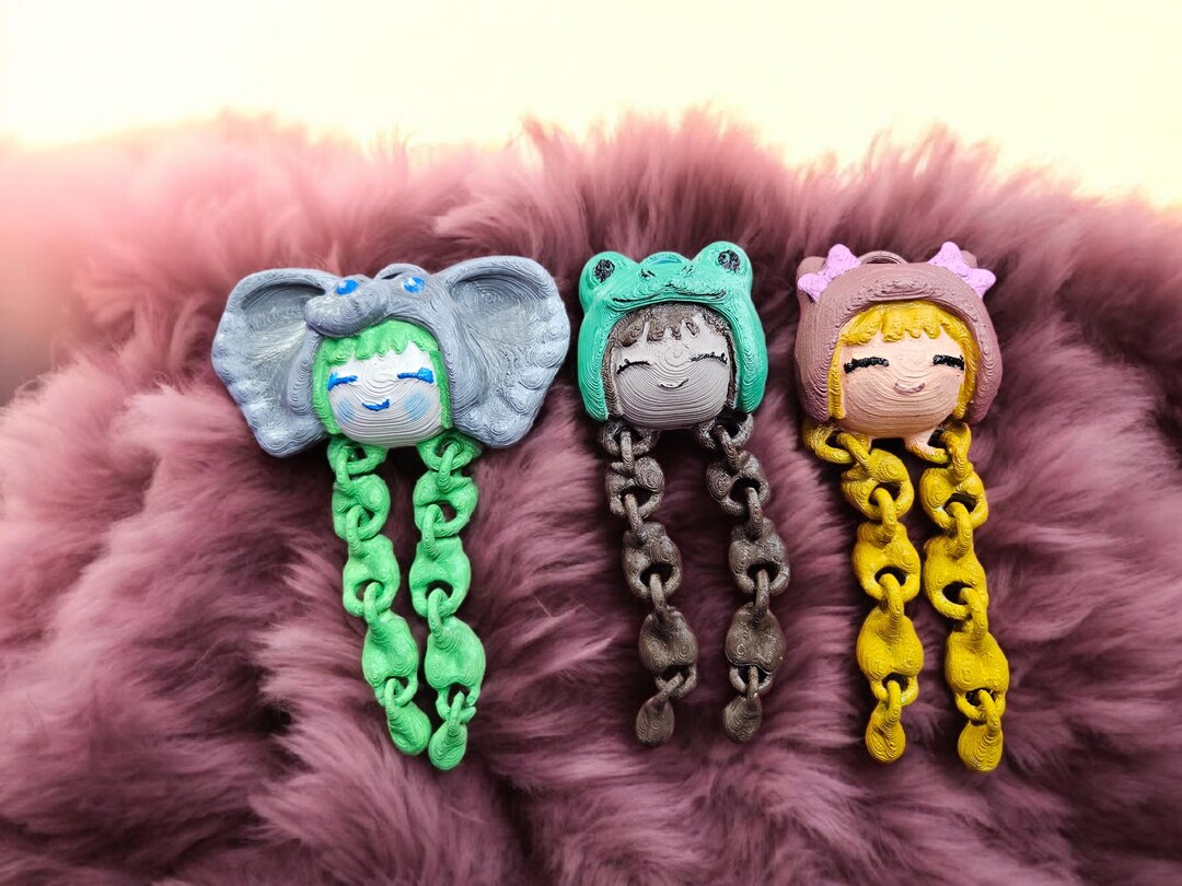 3d Printing File, Flexi Bag Charm Chibi Kawaii Doll Head With Animal ...