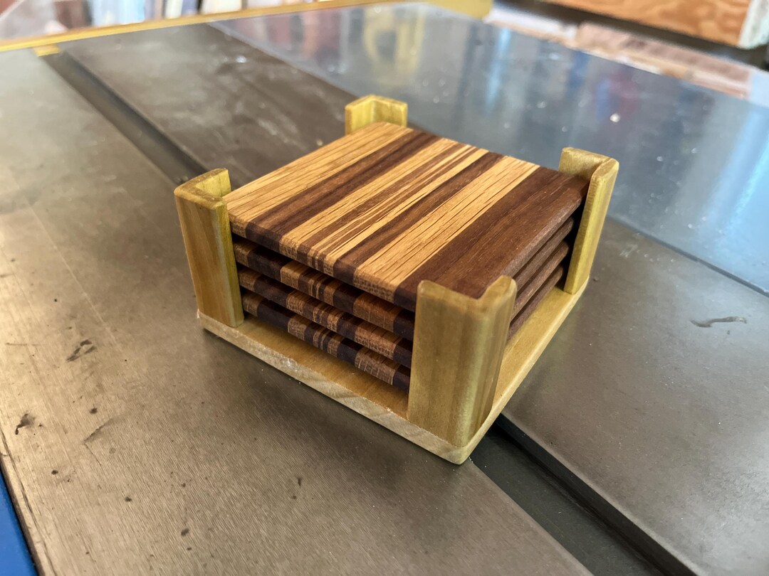 Handmade Wooden Coasters 4 With Holder - Etsy