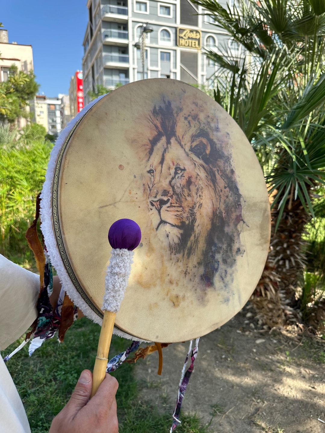 18 Inch Traditional Lion Shamanic Drum | Genuine Leather Native ...