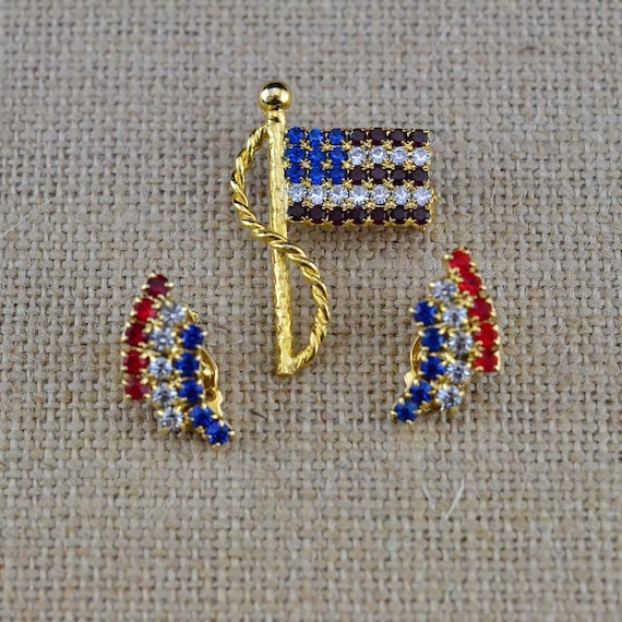 Patriotic American Flag Earring and Pin/brooch Set | Etsy