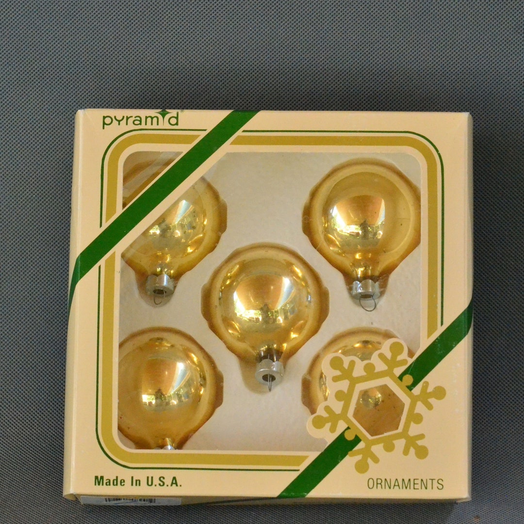 Set of 5 Gold Pyramid Mercury Glass Christmas Tree Ornaments - Medium ...