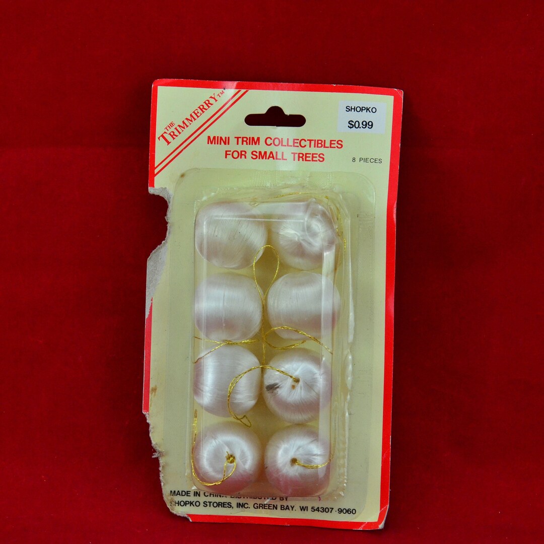 Set of 8 Mini White Unbreakable Satin Sheen Thread Wrapped Foam ...
