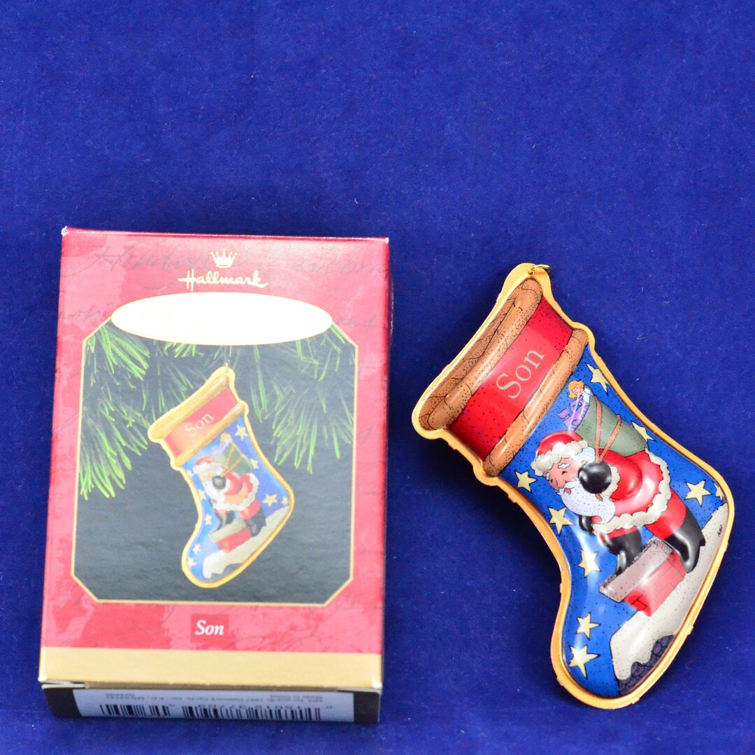 Hallmark Pressed Tin Stocking Son Christmas Tree Ornament C. 1997 ...
