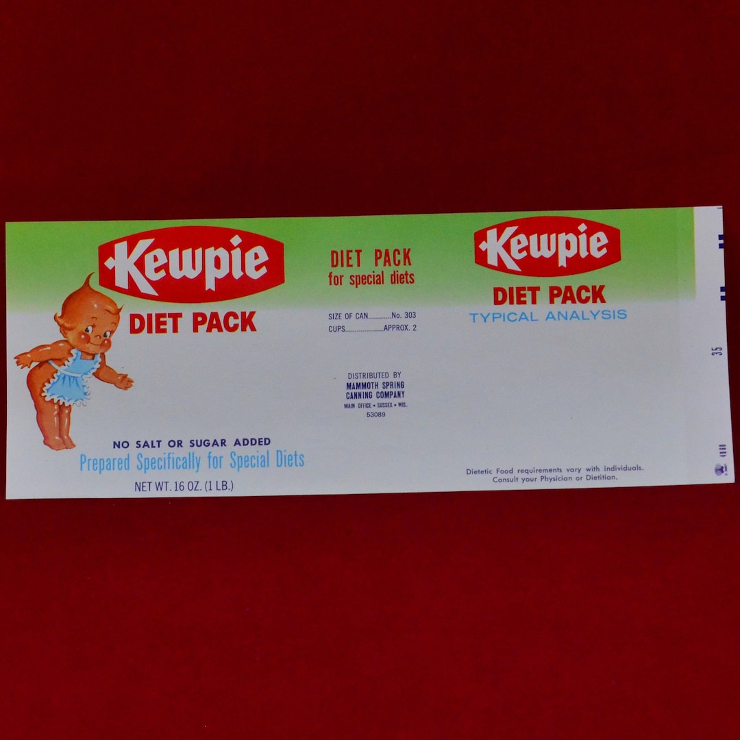 Kewpie Diet Pack Can Label – Mammoth Spring Canning Company, Sussex ...