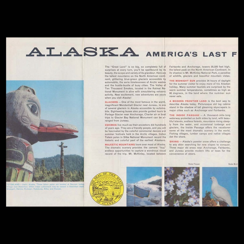 Alaska America's Last Frontier Map C. 1967 - Etsy