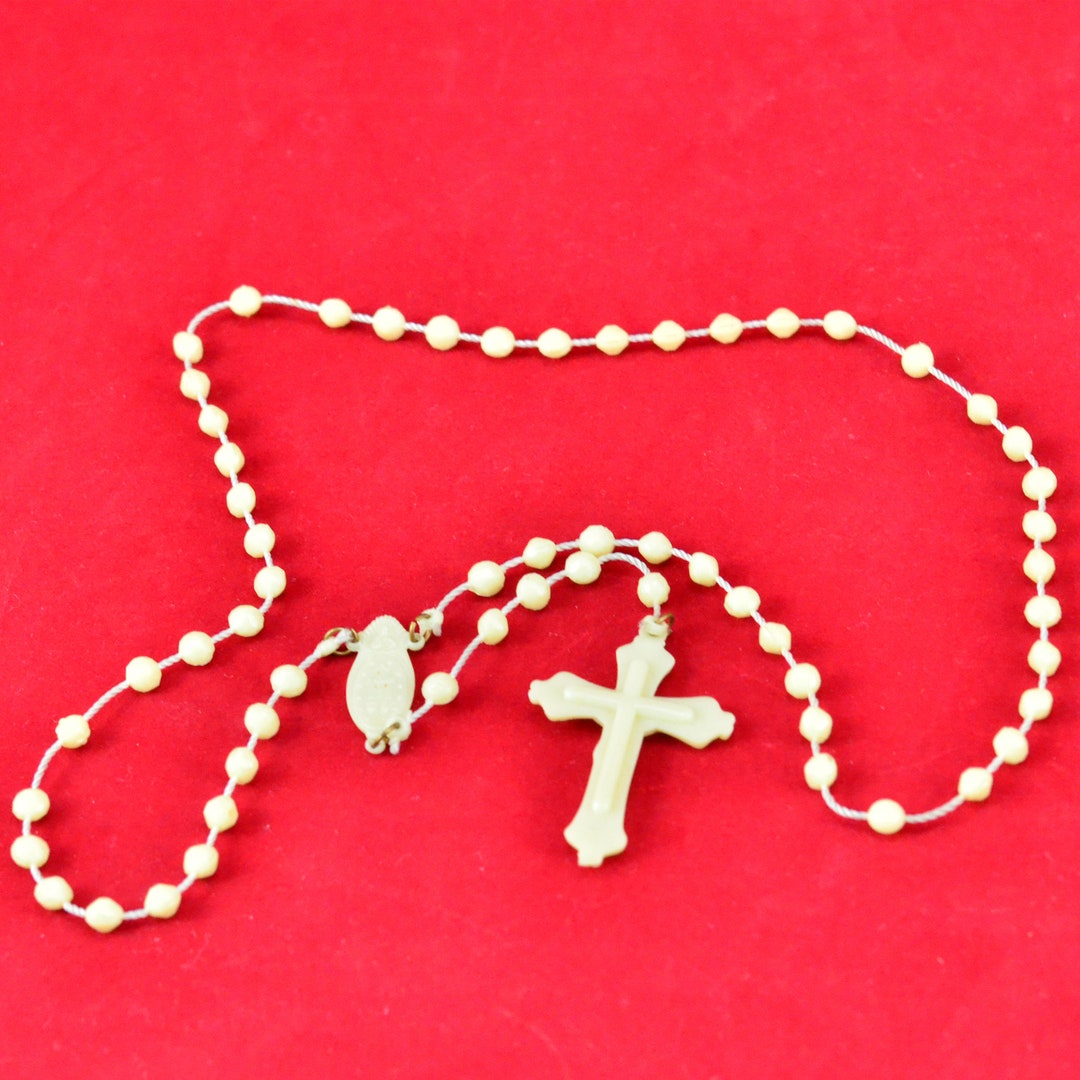 Vintage Plastic Rosary With Crucifix, Virgin Mary & Scared Hearts ...