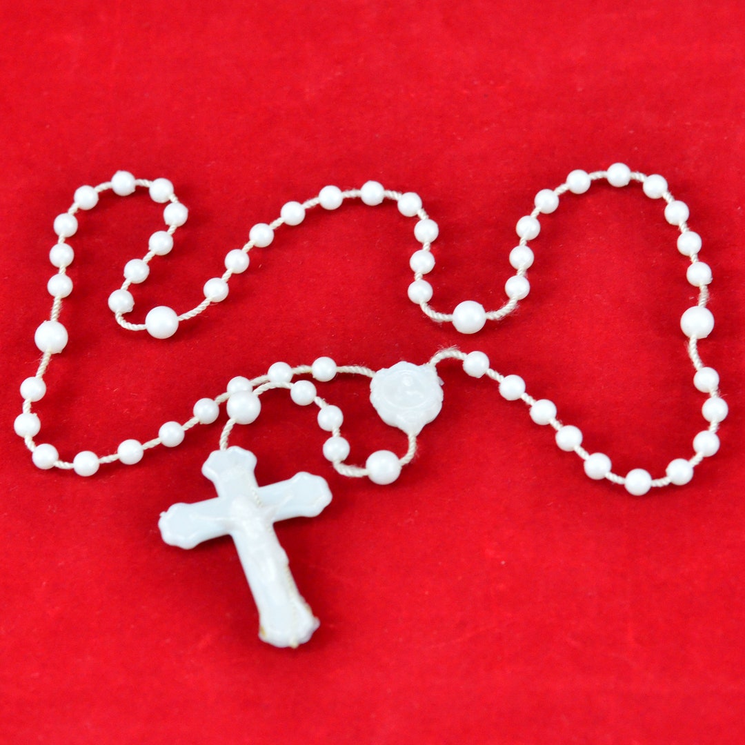 Vintage Plastic Rosary With Crucifix, Virgin Mary & Scared Hearts ...