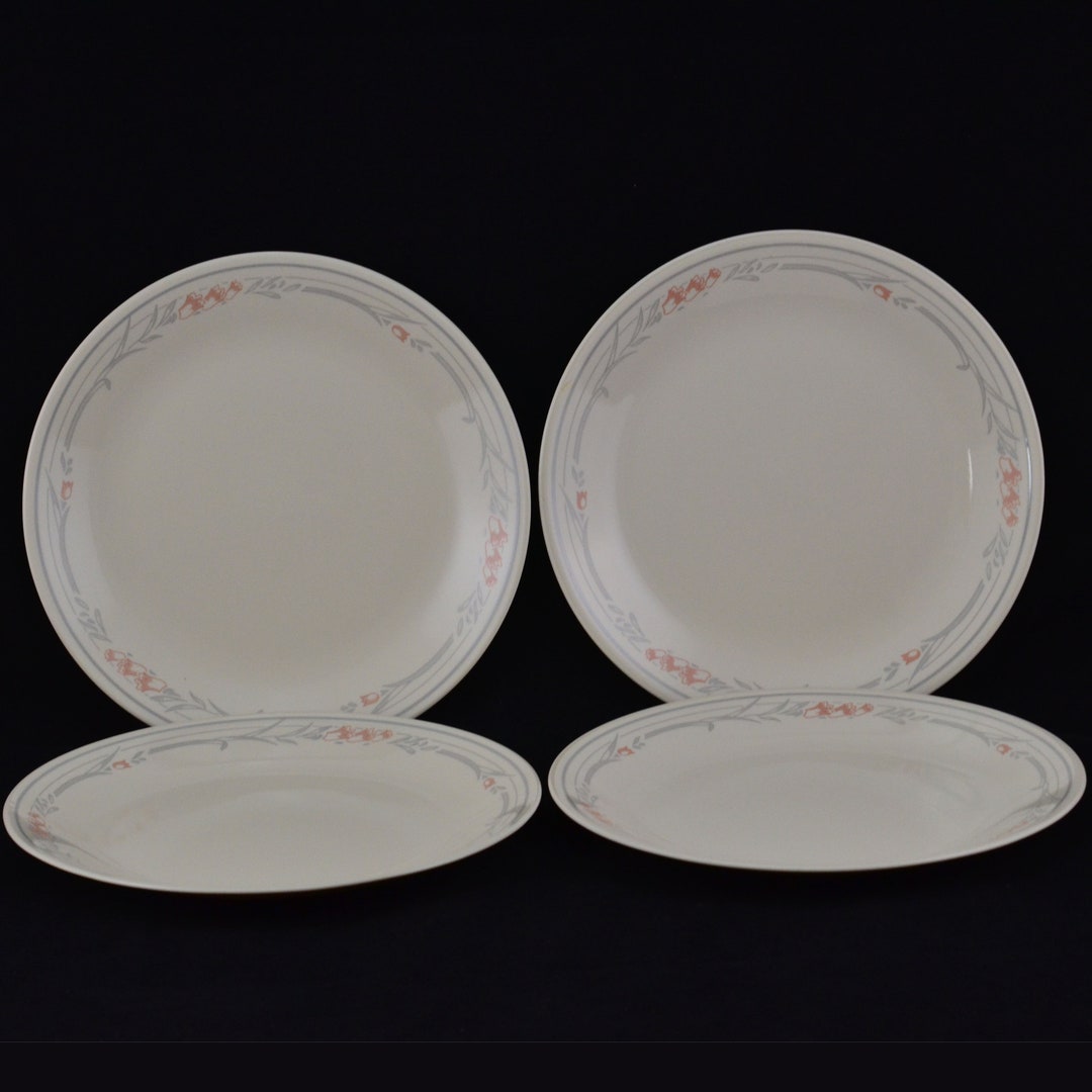 Corelle Rose 10 Inch Dinner Plates by Corning - Peach Roses W/ Gray ...