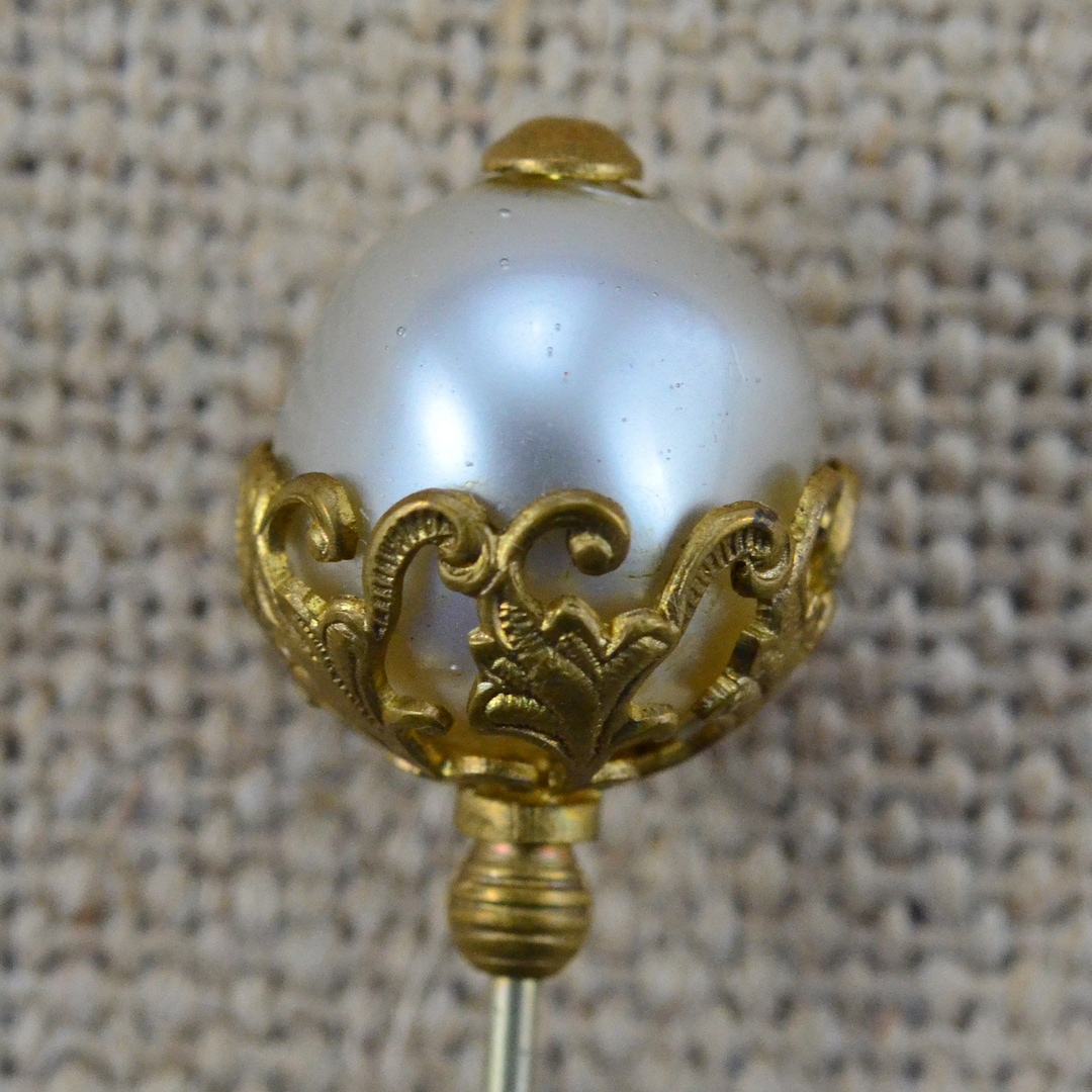 Antique Victorian Hat Pin - Filigreed Brass Head Setting With Pearl ...