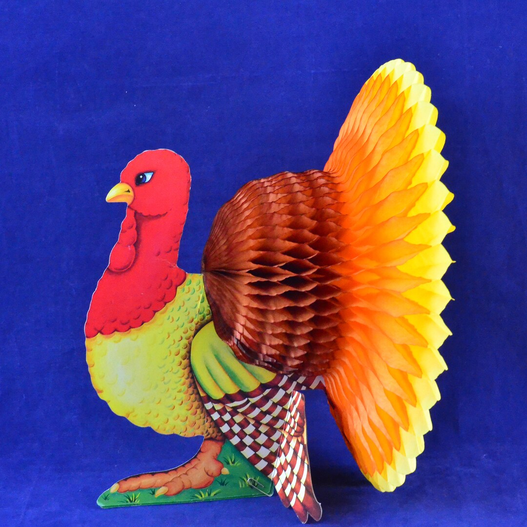 Vintage Russ 13 Inch Crepe Paper Honeycomb Turkey Centerpiece ...