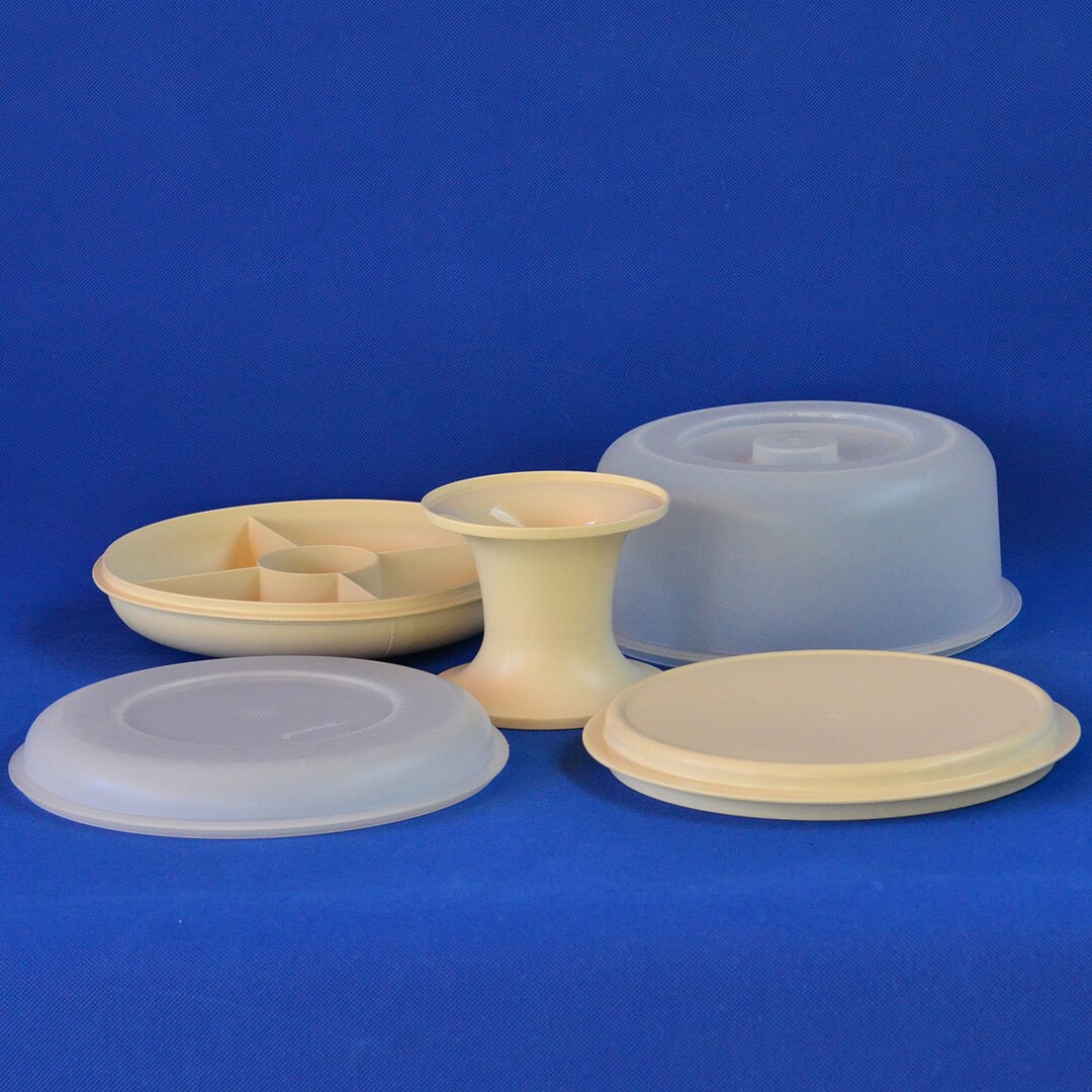 Tupperware 5 Piece Almond Serve-it-all Pedestal Cake Saver Stand With ...