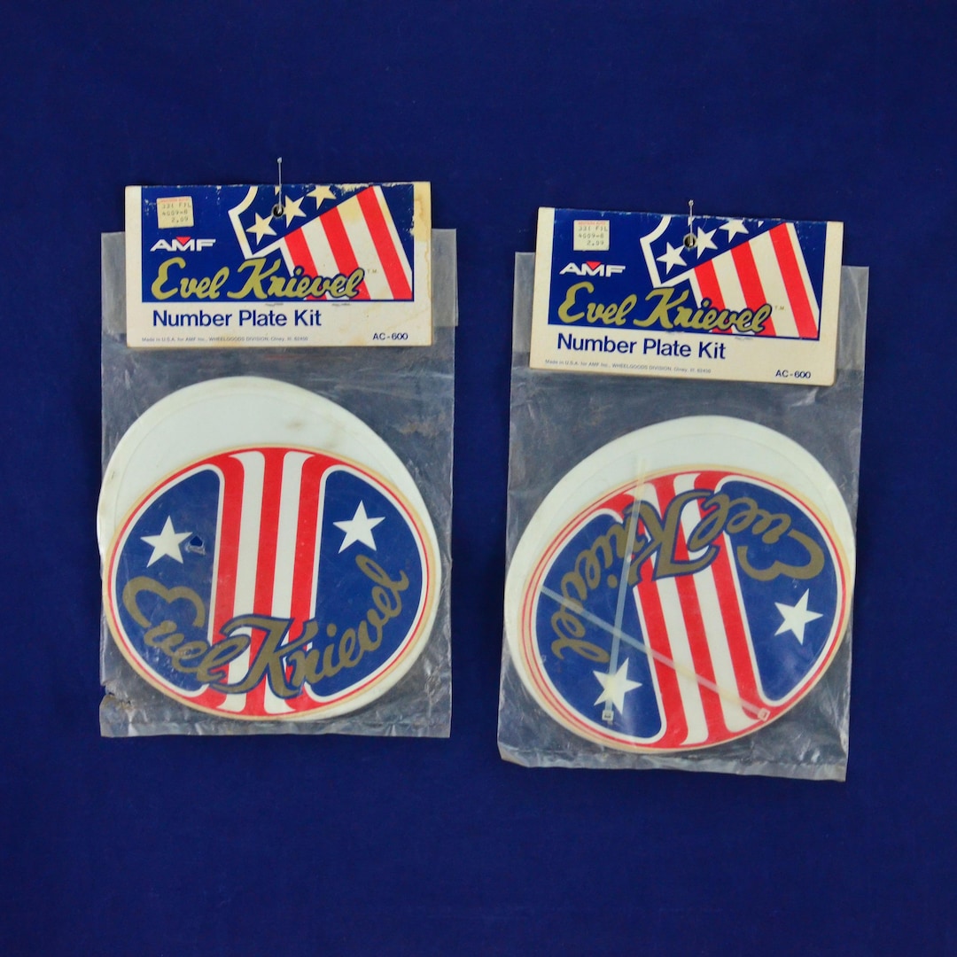 Choice of AMF Evel Knievel Bicycle Number Plate Kit - 2 Decal Stickers ...