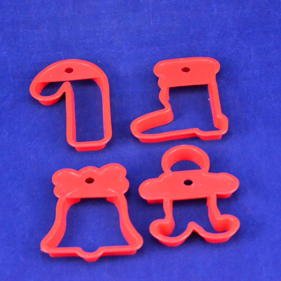 Vintage Red Plastic Cookie Cutters - Set of 4 - Christmas Candy Cane ...