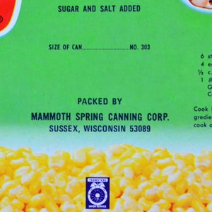 Kewpie Whole Kernel Golden Corn Can Label – Unused - Mammoth Spring ...