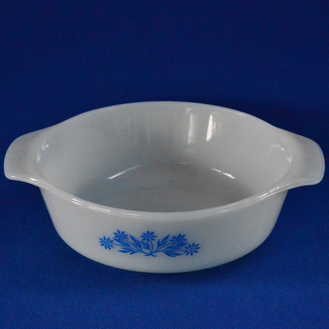 Anchor Hocking Fire King Blue Daisies Round # 436 1 Quart Casserole ...