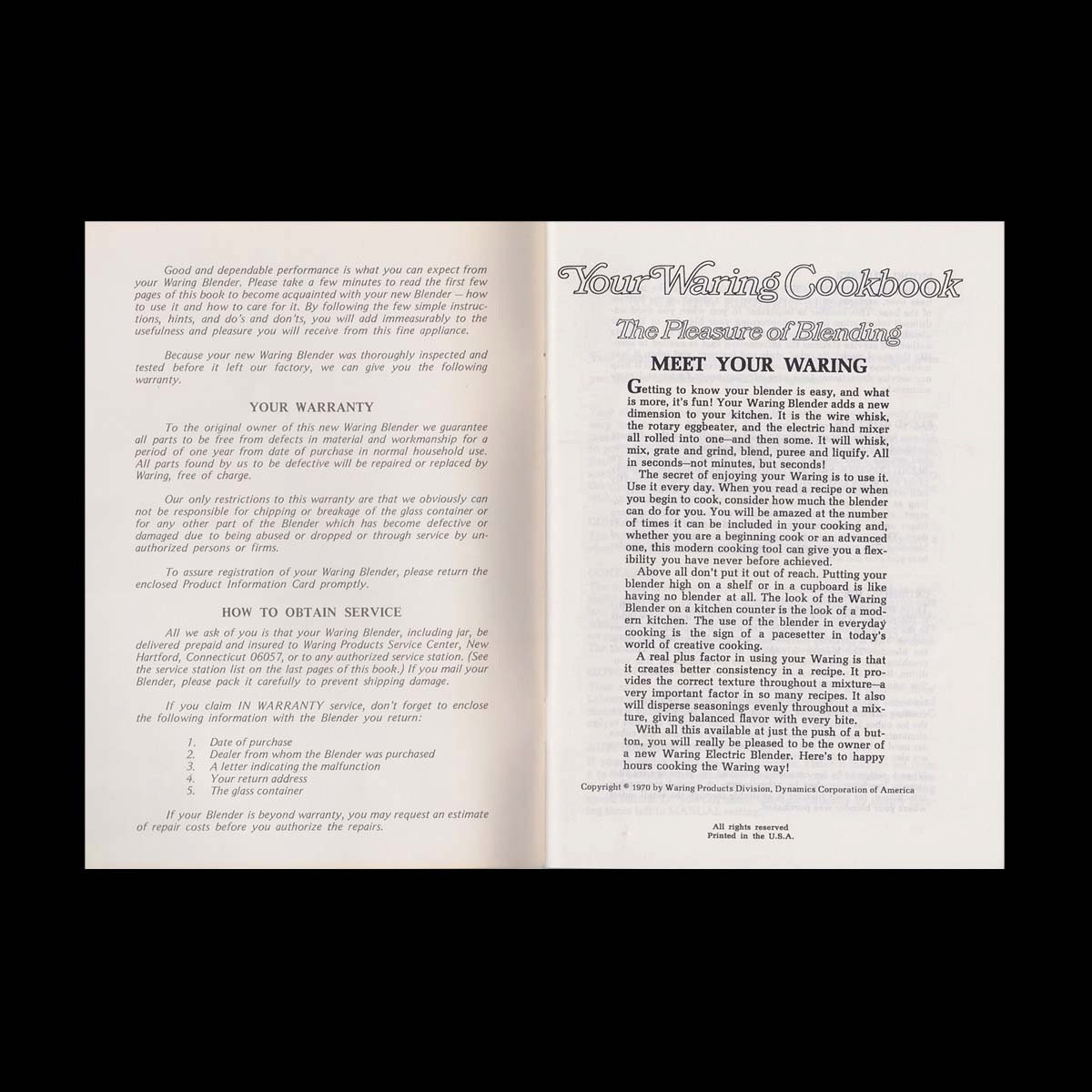 Your Waring Cookbook - Vintage Recipe Illustrated Book C. 1970 -the ...