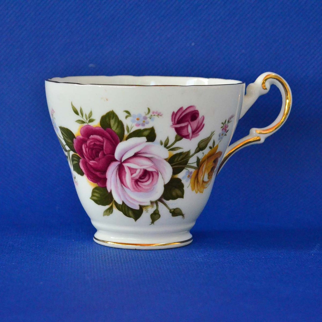 Regency Tea Cup With Pink Roses - English Bone China - Corseted Tea Cup ...