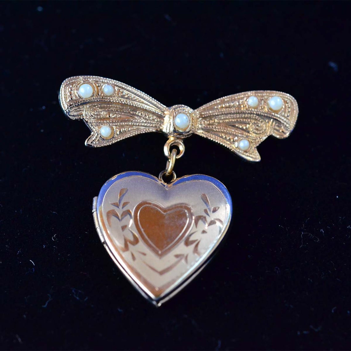 Vintage Hand Engraved 14K Gold Filled Heart Locket Pin or Necklace ...