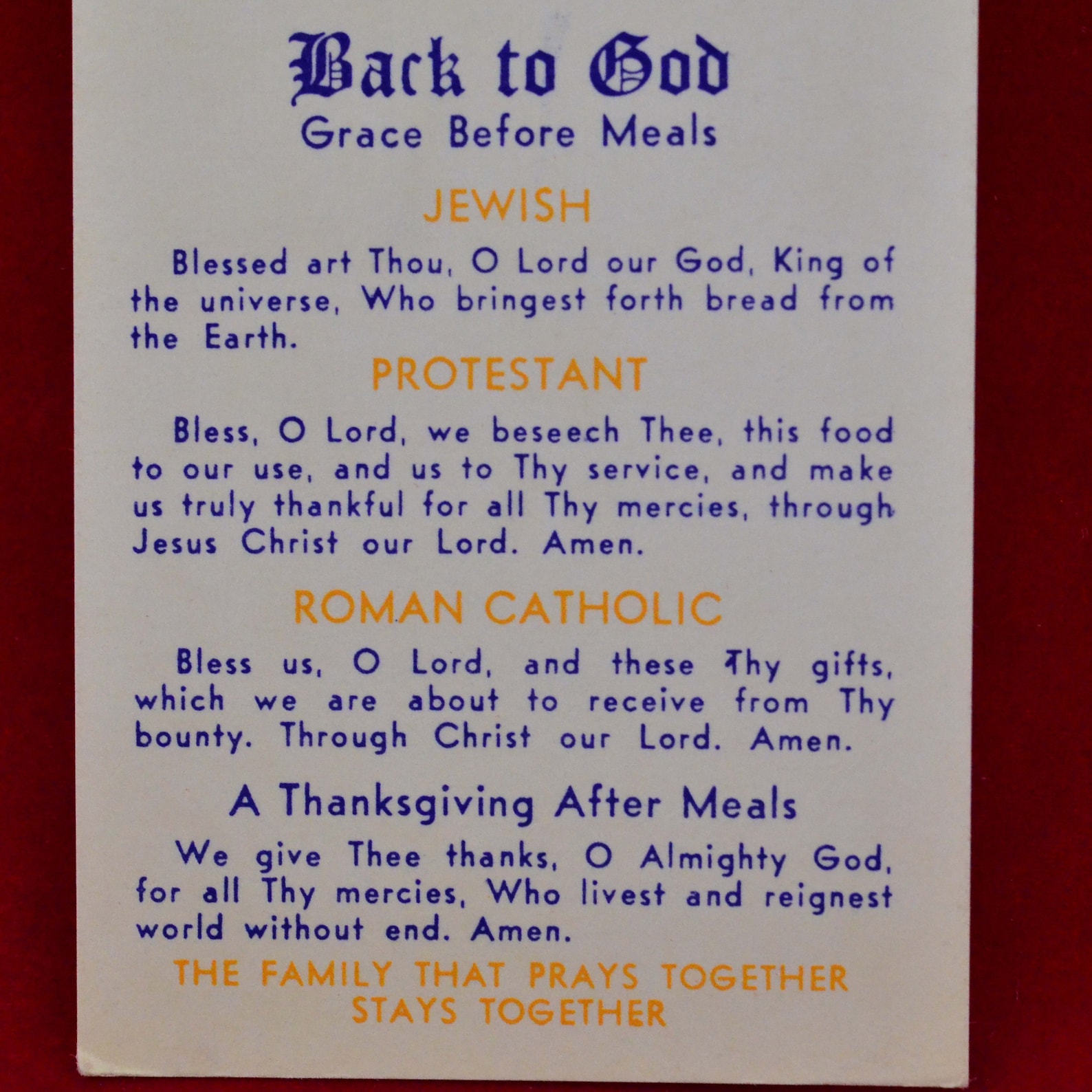 Vintage American Legion Pledge & Prayer Card - Back to God Grace Before ...
