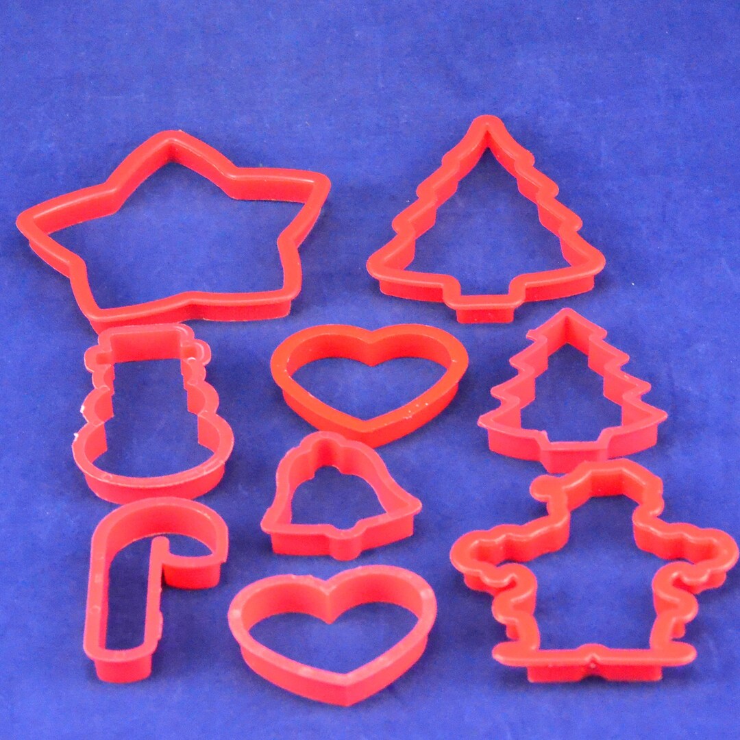 Vintage Red Plastic Cookie Cutters - Set of 9 - Candy Cane, Trees, Bell ...