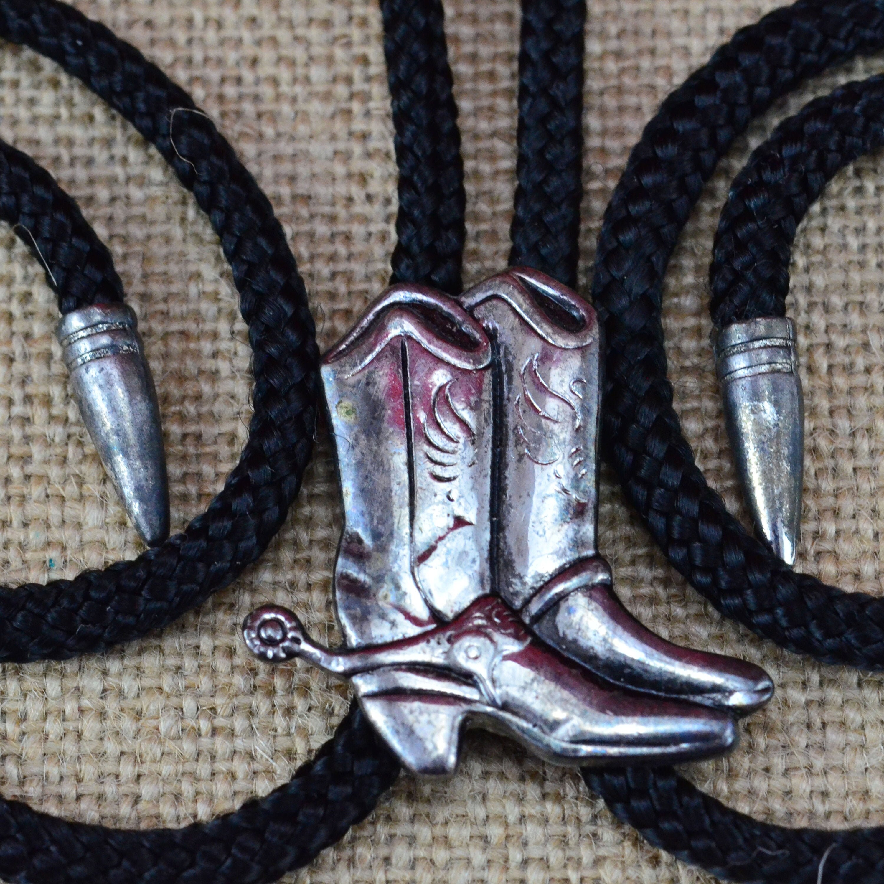 Vintage Silver Cowboy Boot and Spur Bolo Tie Slide Black - Etsy UK