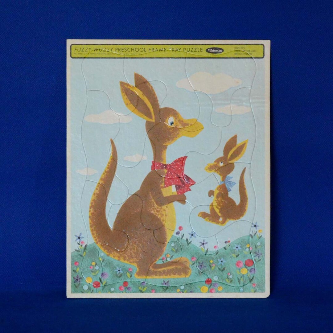 Whitman Fuzzy Wuzzy Preschool Frame Puzzle No. 4422 Featuring Kangaroo ...