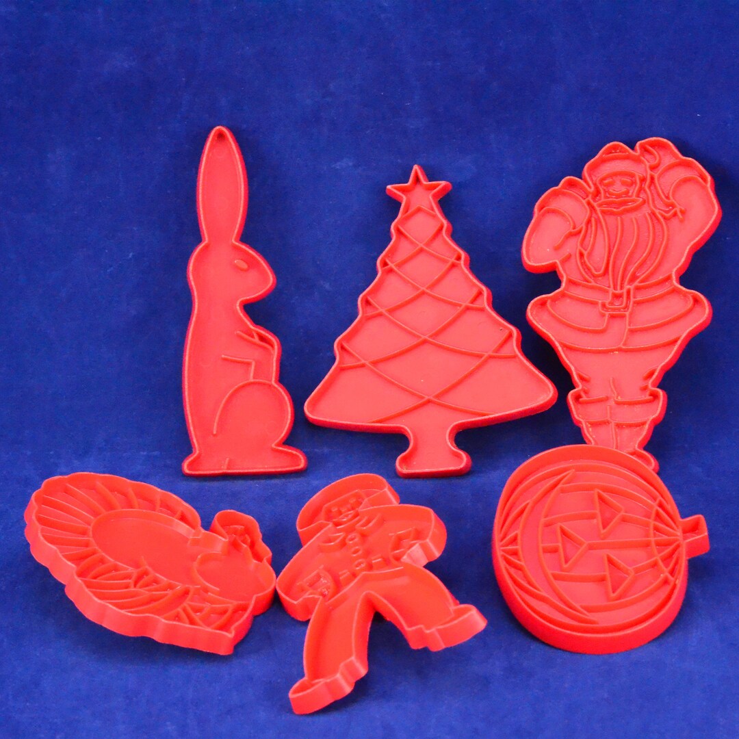 Vintage Tupperware Imprint Cookie Cutters - Set of 6 Red Plastic ...