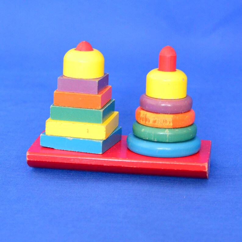 Vintage Sifo Wooden Stacking Rainbow Colored Rings Toy - Preschool ...
