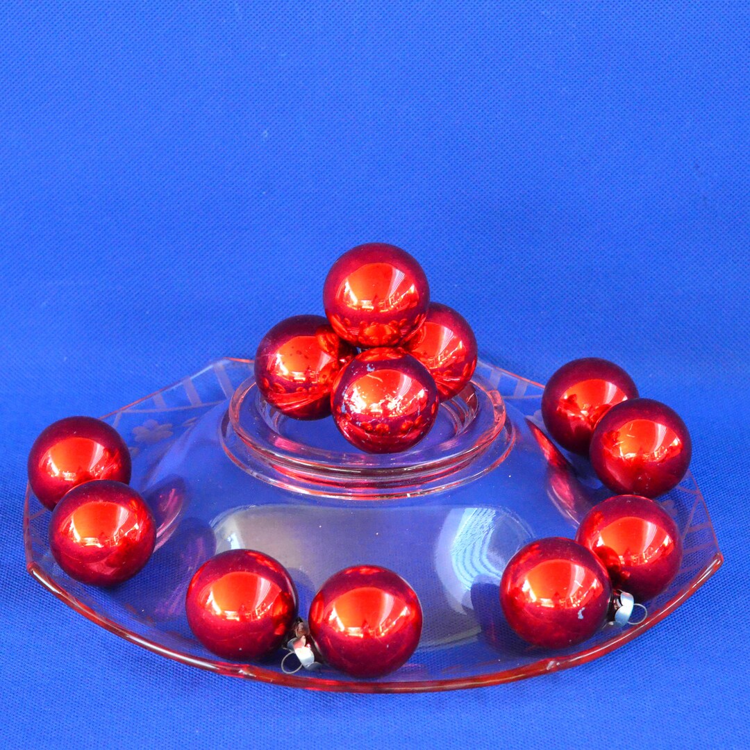 Vintage Pyramid Red Mercury Glass Christmas Tree Ornaments - Set of 12 ...