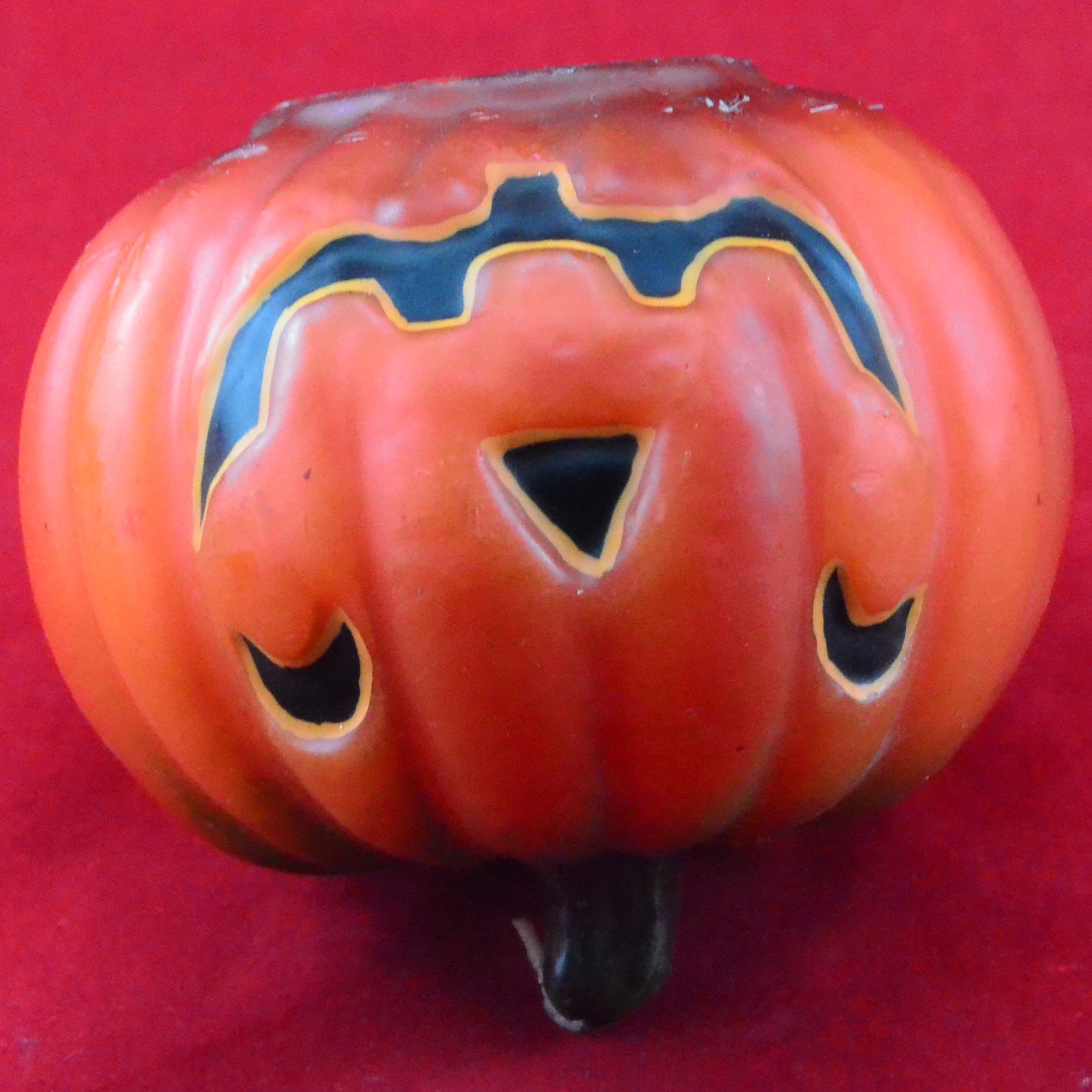 Mid-century Large Halloween Figural Novelty Candle - Pumpkin - Smiling ...
