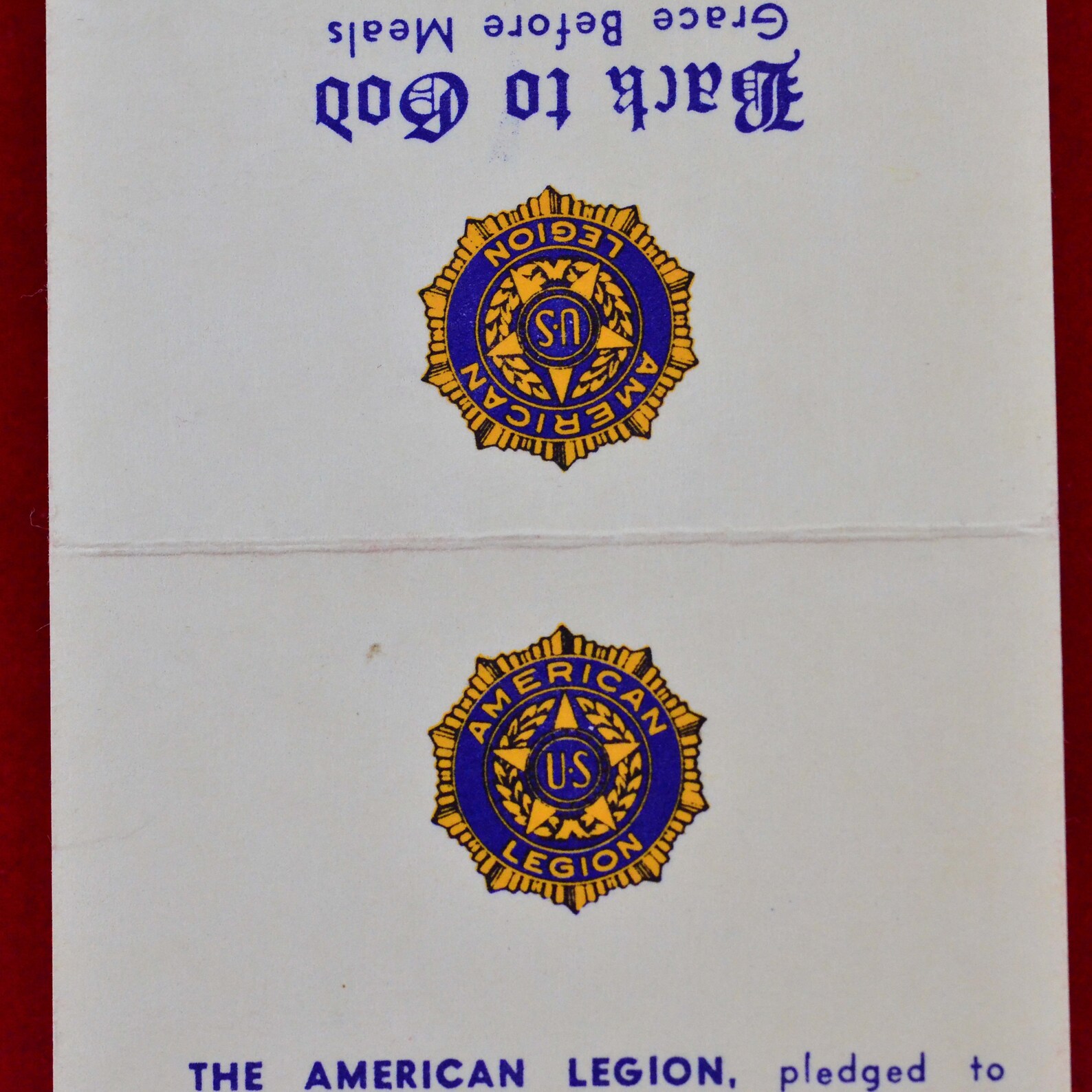 Vintage American Legion Pledge & Prayer Card - Back to God Grace Before ...