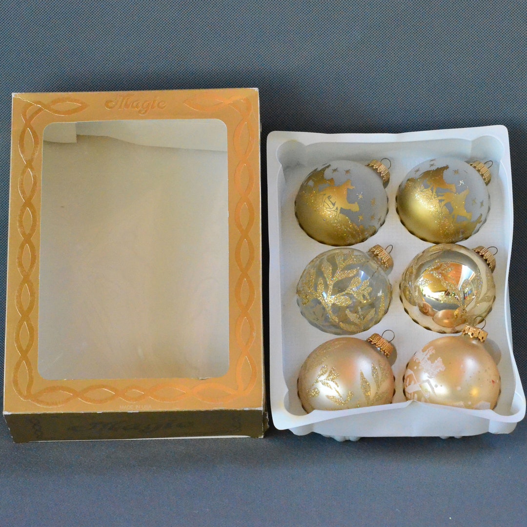 Set of 6 Magic by Rauch Large Gold Ball or Globe Tree Ornaments With ...
