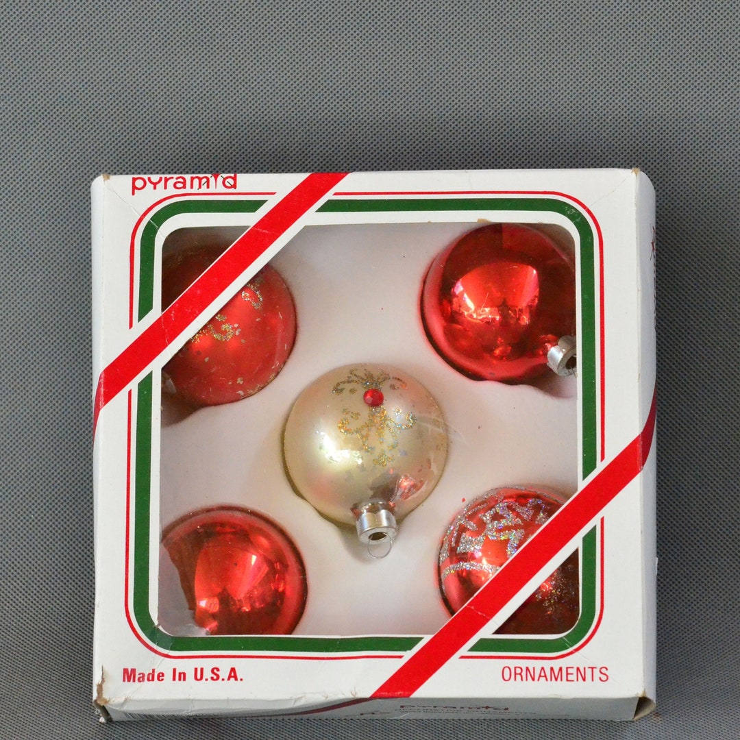 Set of 5 Pyramid Mercury Glass Christmas Tree Globe/ball Ornaments With ...