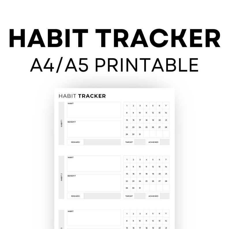 Printable Habit Tracker Digital Download A4 & A5 Sizes Personal Growth ...