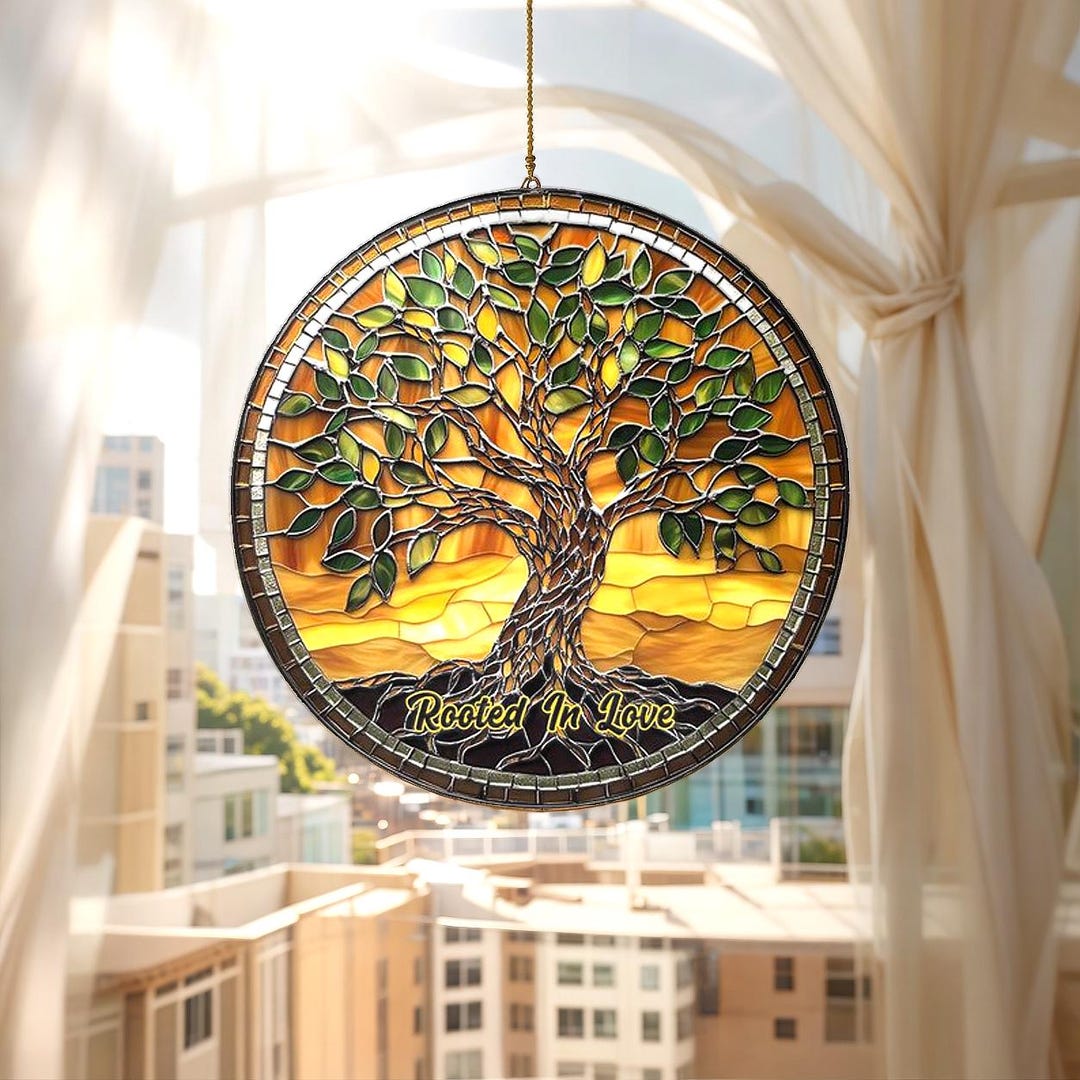 Family Tree of Life Faux Stained Glass Suncatcher – Memorial Window ...