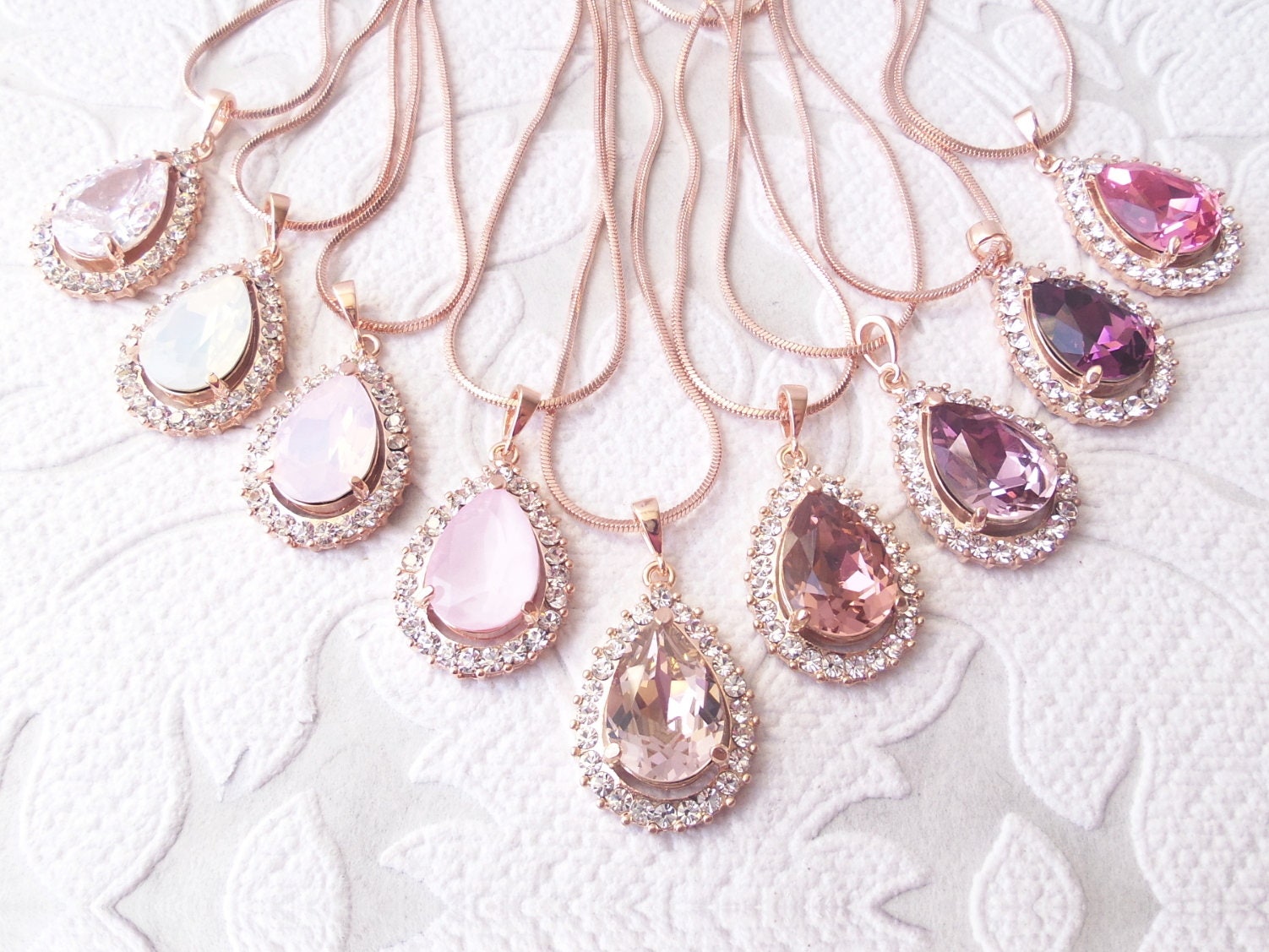 Blush Rose Gold Necklace With Crystal Pendant on Rosegold - Etsy