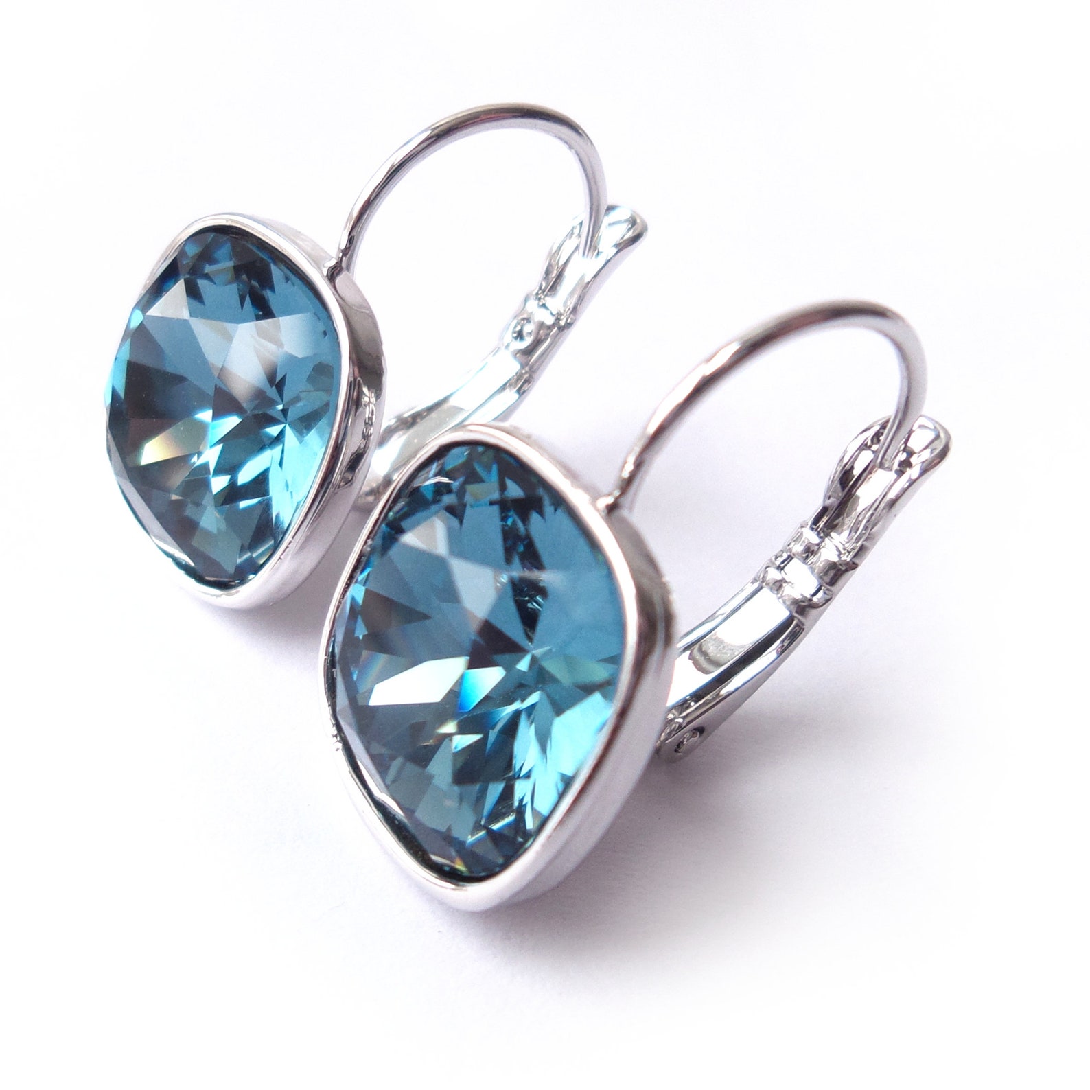 Navy Blue Crystal Drop Earrings Made With Cushion Cut - Etsy