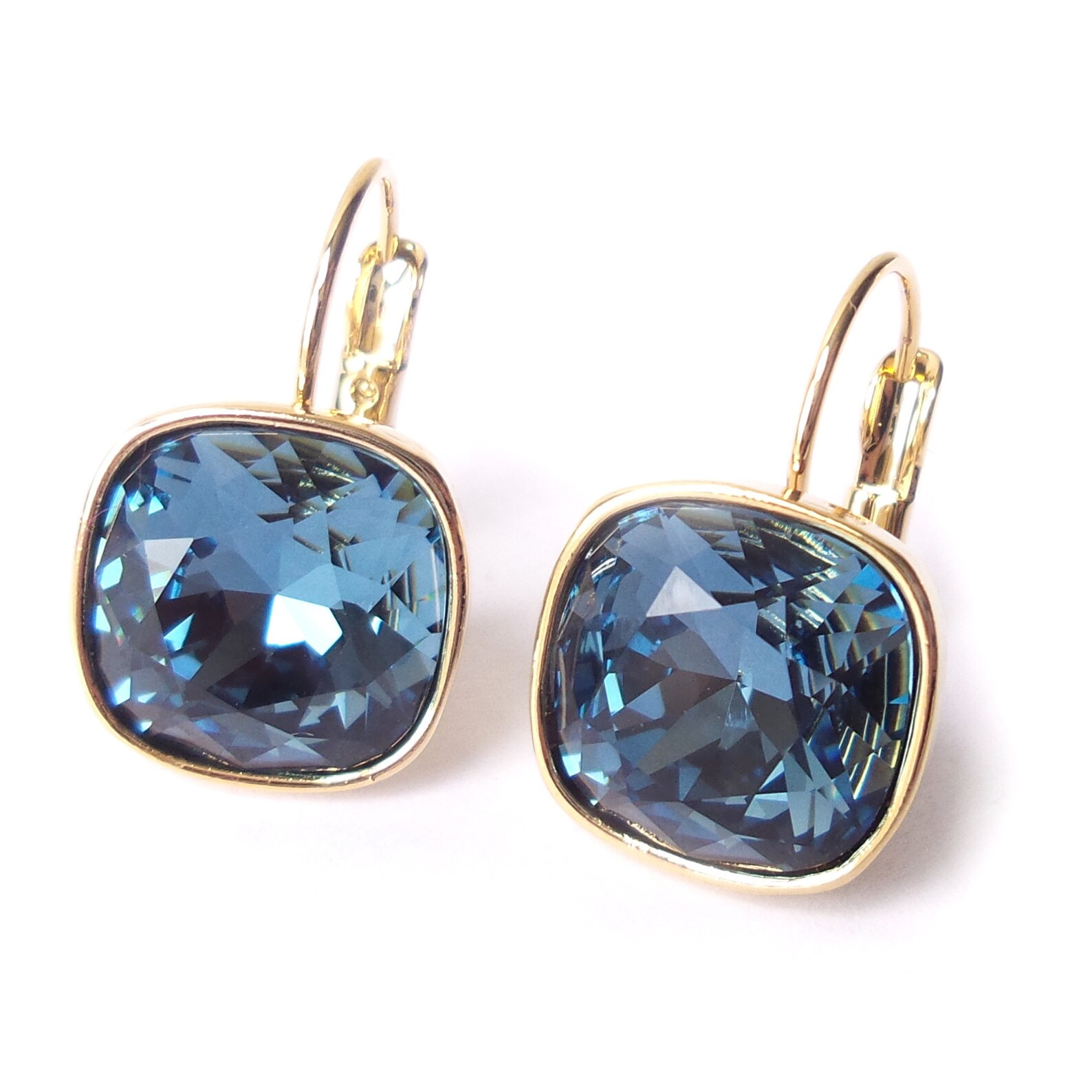 Navy Blue Crystal Drop Earrings Made With Cushion Cut | Etsy