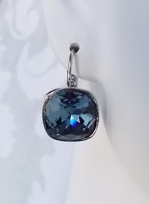 Navy Blue Crystal Drop Earrings Made With Cushion Cut | Etsy