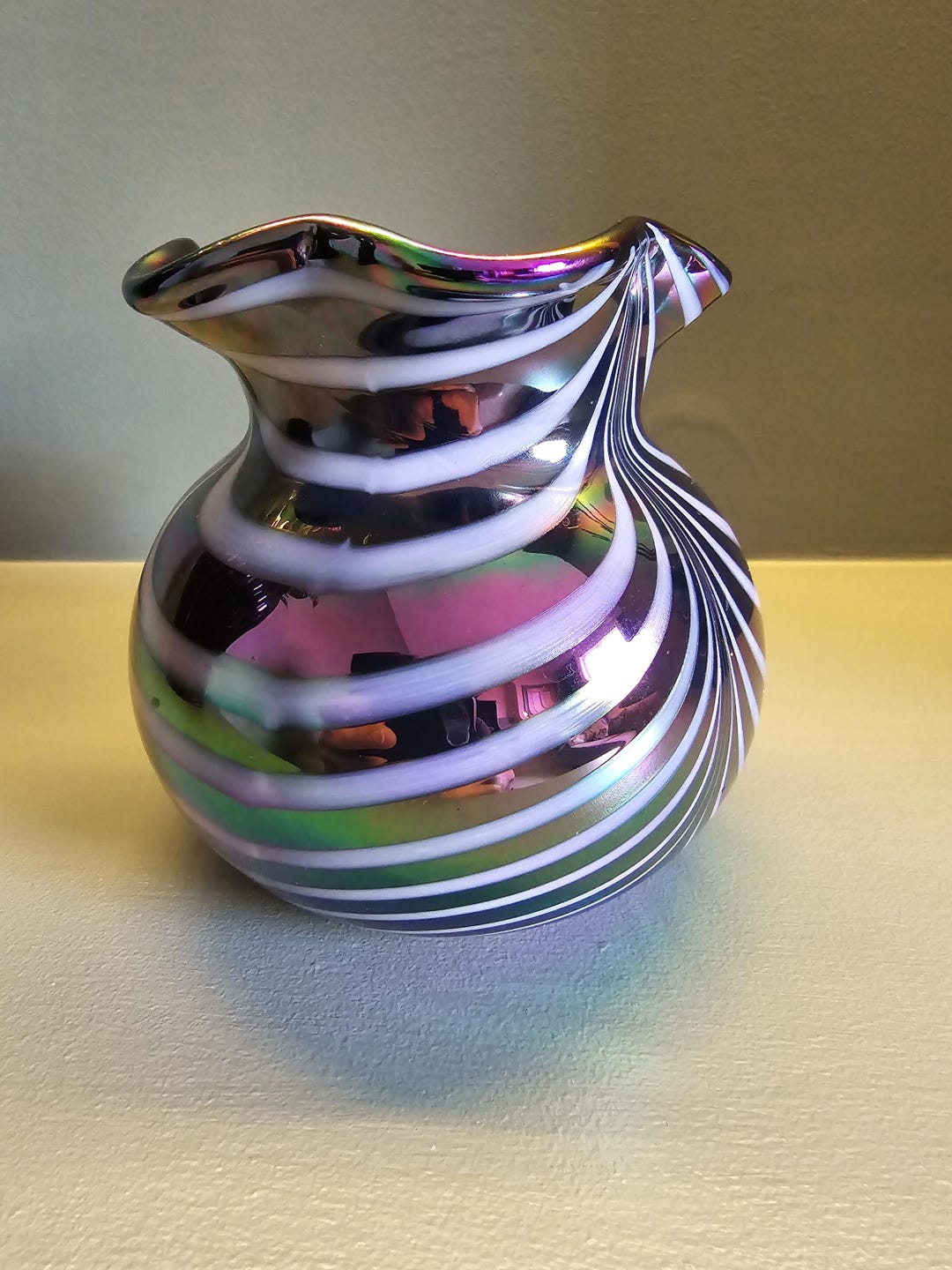 Loetz Iridescent Glass Vase Pulled Feather Pattern With a Pinched Rim ...