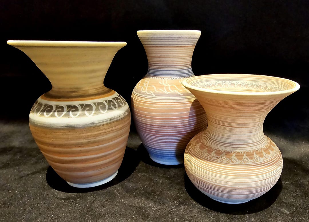 Vintage Sgraffito Ware 3 Vases by Fiona Smith, Cricket St Thomas, Chard ...